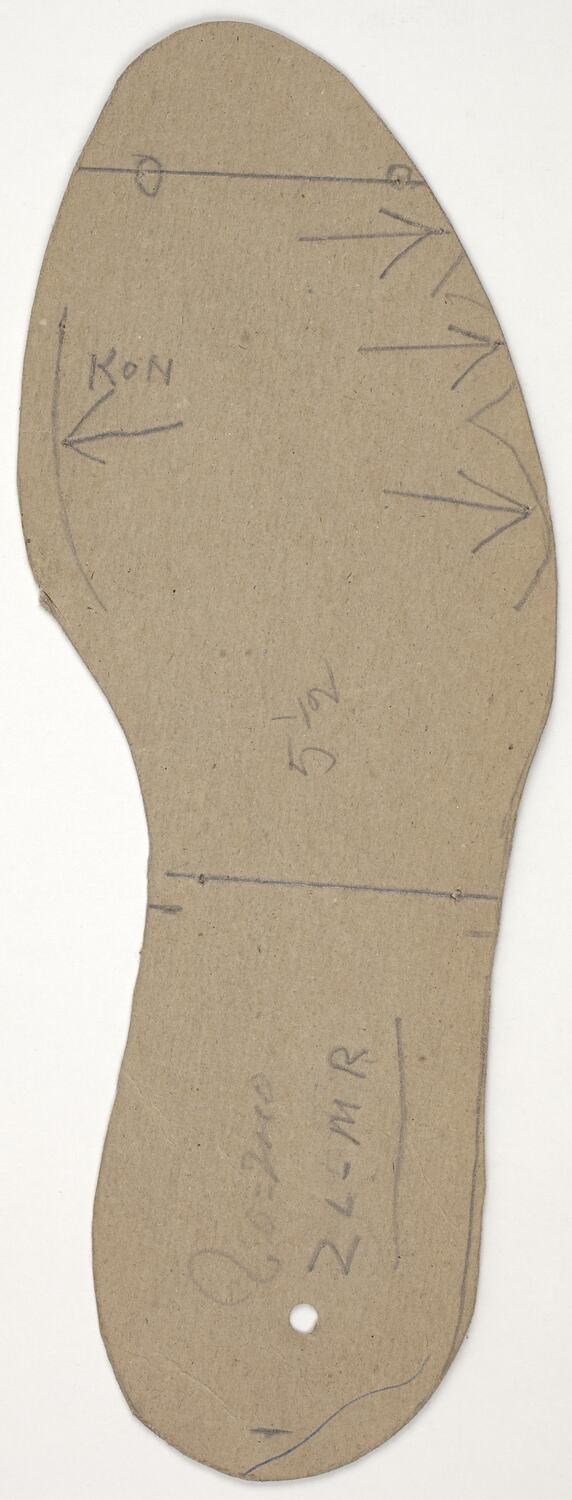 Shoe Pattern Piece, Sole, 1930s-1970s