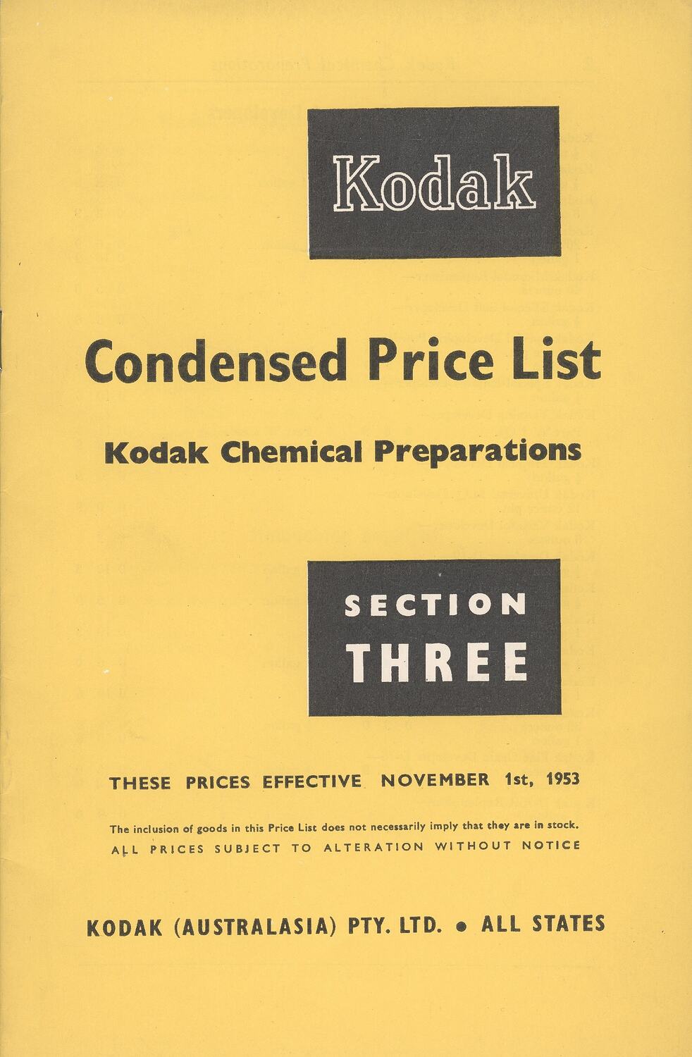 Price List - Kodak Australasia Pty Ltd, 'Condensed Price List Kodak ...