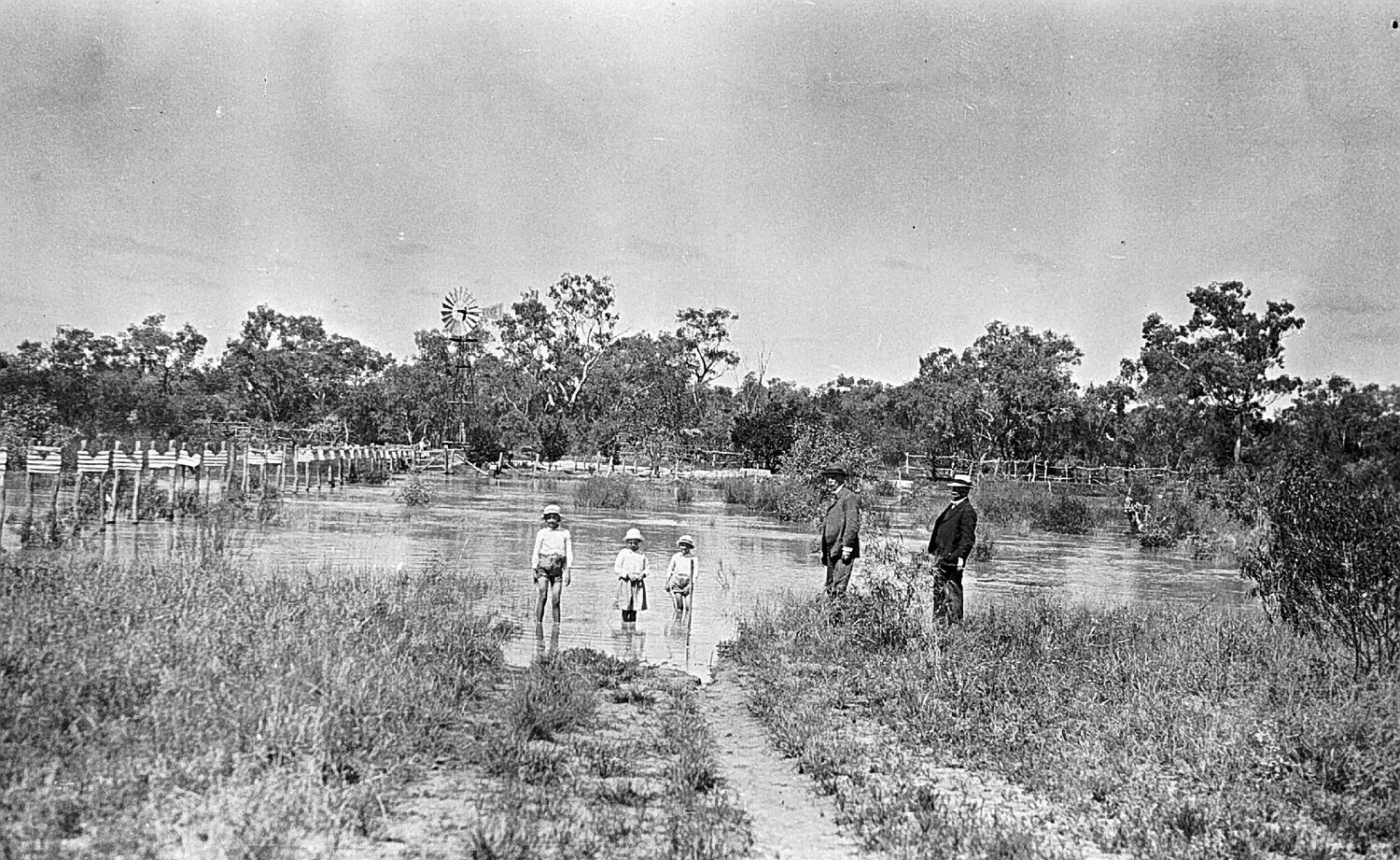 Negative - People Wading in the Flooded Barcoo River on 'Portland Downs ...