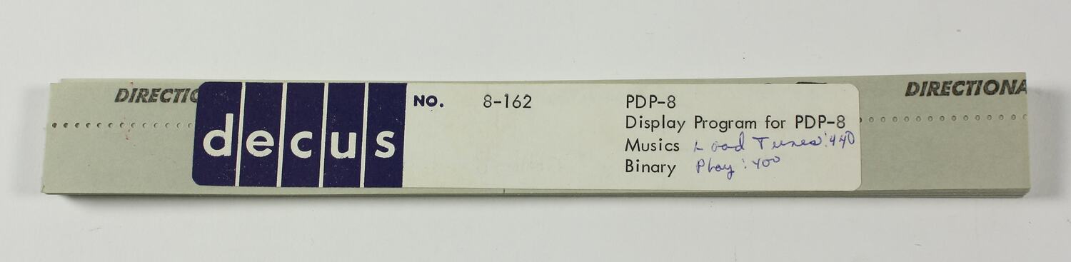 Paper Tape Decus 8 162 Pdp 8 Display Program For Pdp 8 Musics Binary Circa 1968
