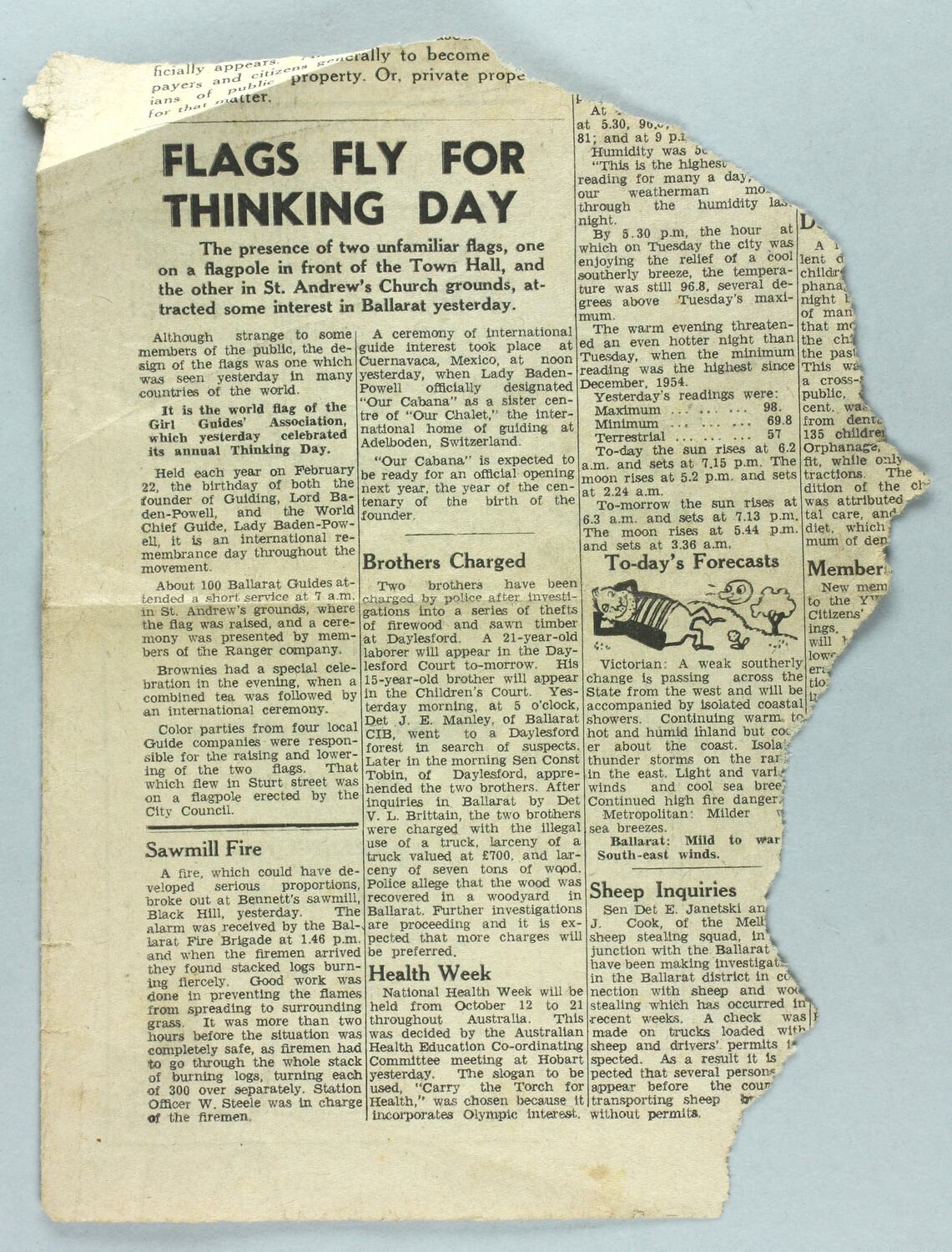 Newspaper Cutting - Annual Thinking Day Celebration, Ballarat, circa 1960