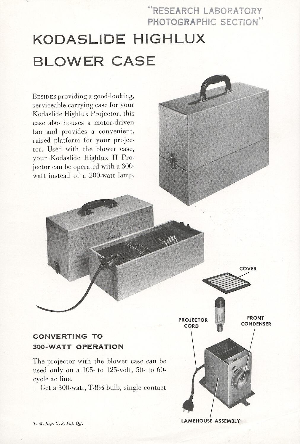 User Guide - Eastman Kodak, 'Kodaslide Highlux Blower Case', 1952