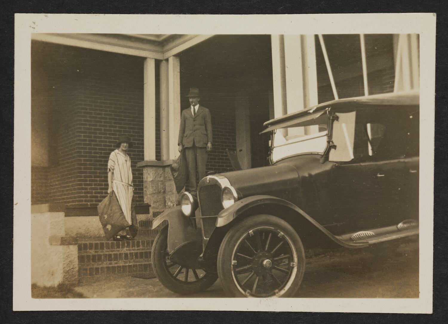 Digital Image - Edgar & Mary Rouse With Car Outside a House, circa 1930s