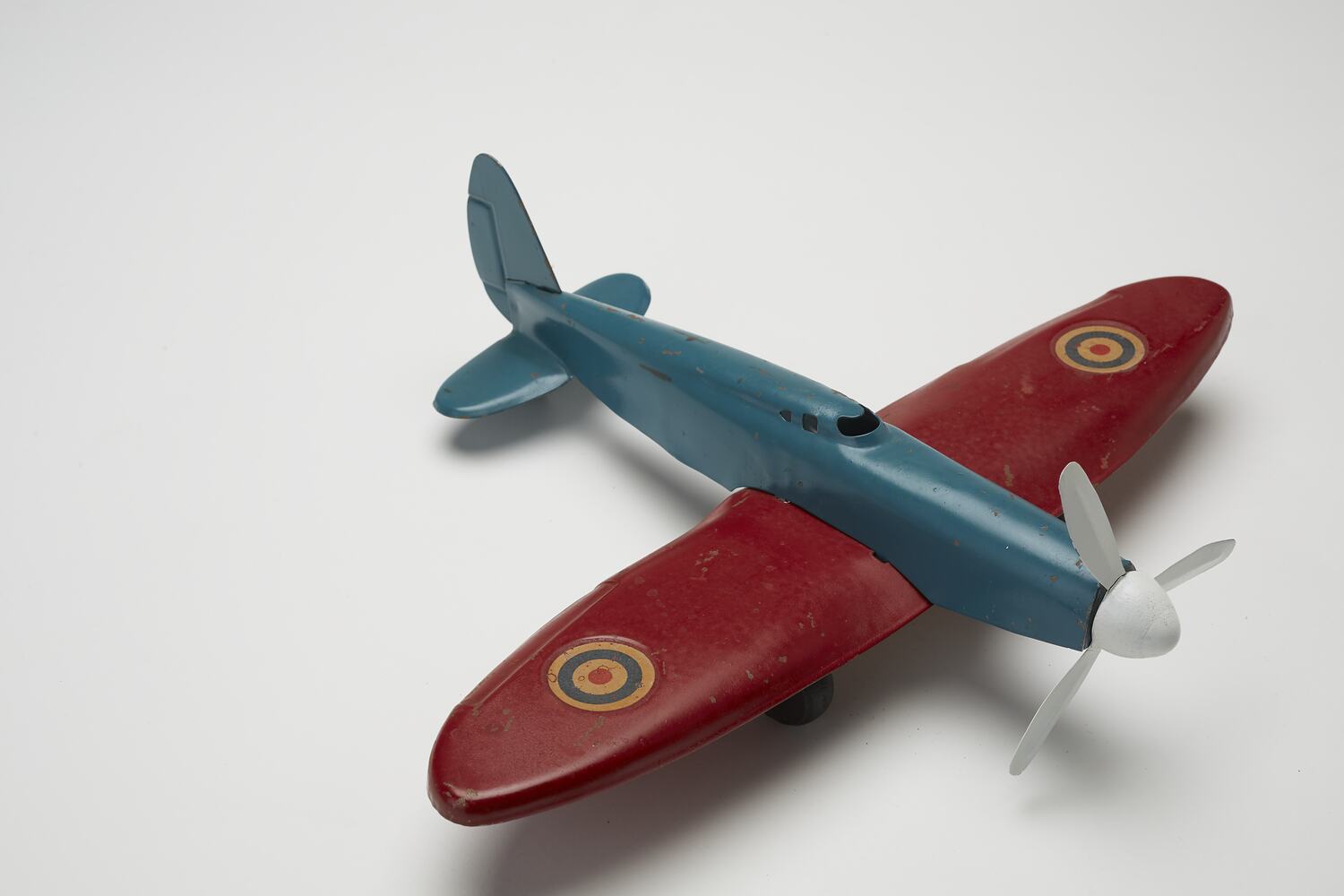 Toy Aeroplane - Spitfire, Blue & Red, Metal, Merrytoys, circa 1944-1948