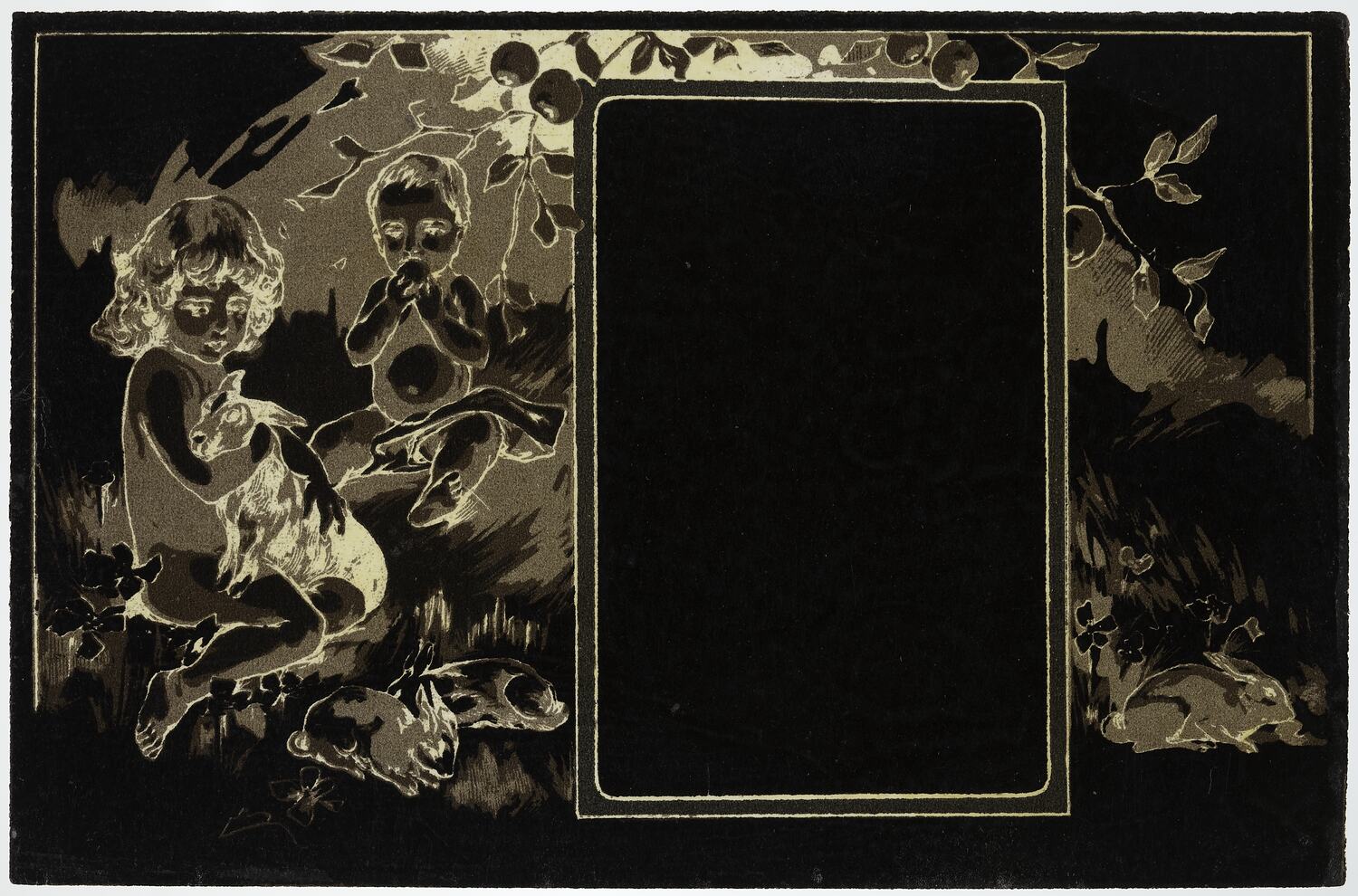 Negative Vignette - Children with Rabbits, circa 1900