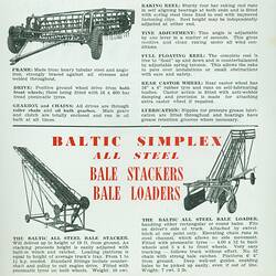 Descriptive Leaflet - Baltic Simplex, Model GBR Side Delivery Hayrake, 1959