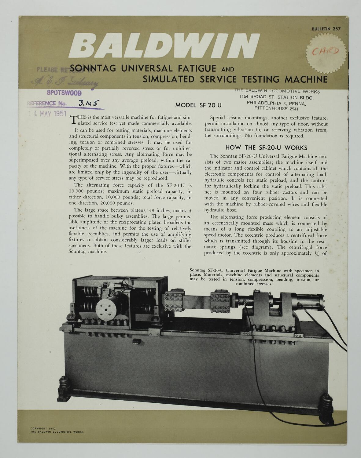 Product Bulletin - Baldwin Locomotive Works, Materials Testing ...