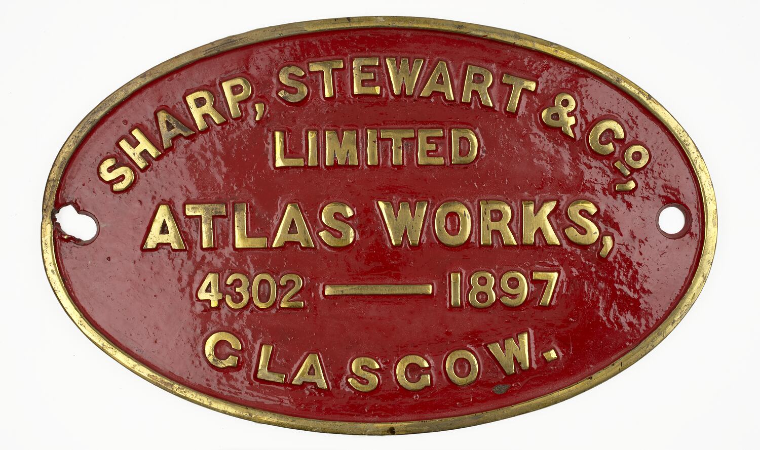 Locomotive Builders Plate - Sharp, Stewart & Co. Ltd, Glasgow, Scotland ...