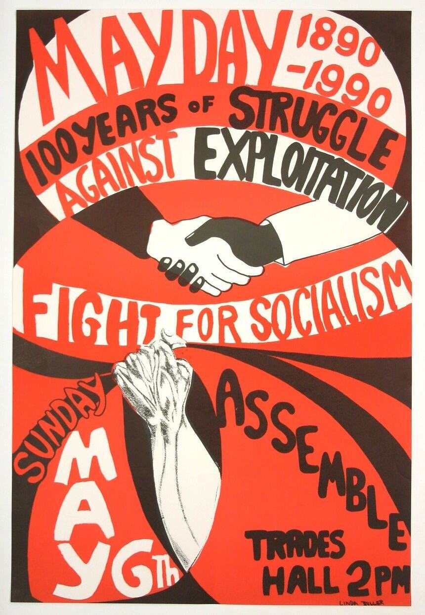 Poster - 'May Day 1890-1990', Trades Hall, Melbourne, 6 May 1990