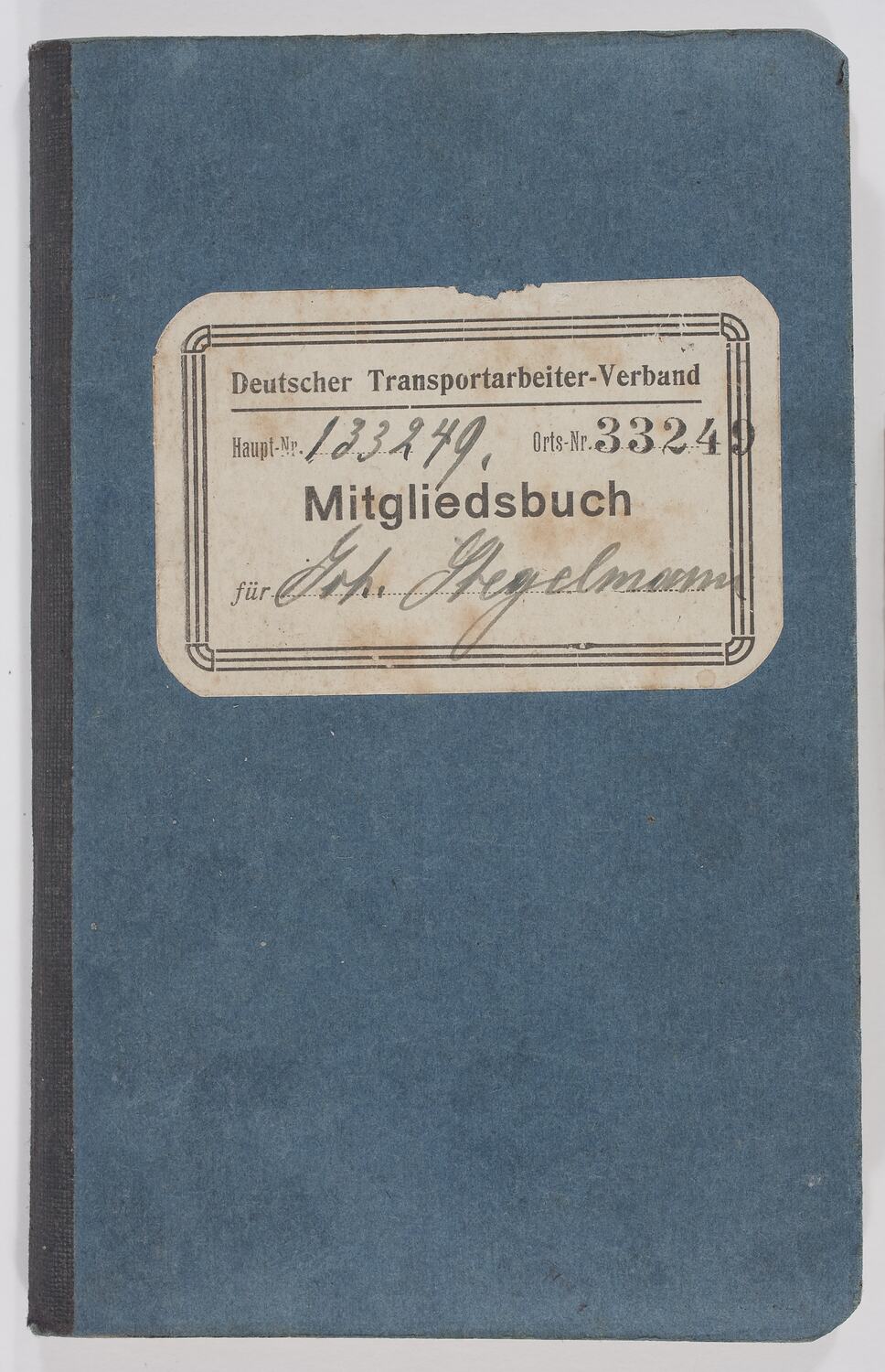 Log Book - Issued to J Stegelman, German Transport Workers Union, 1909