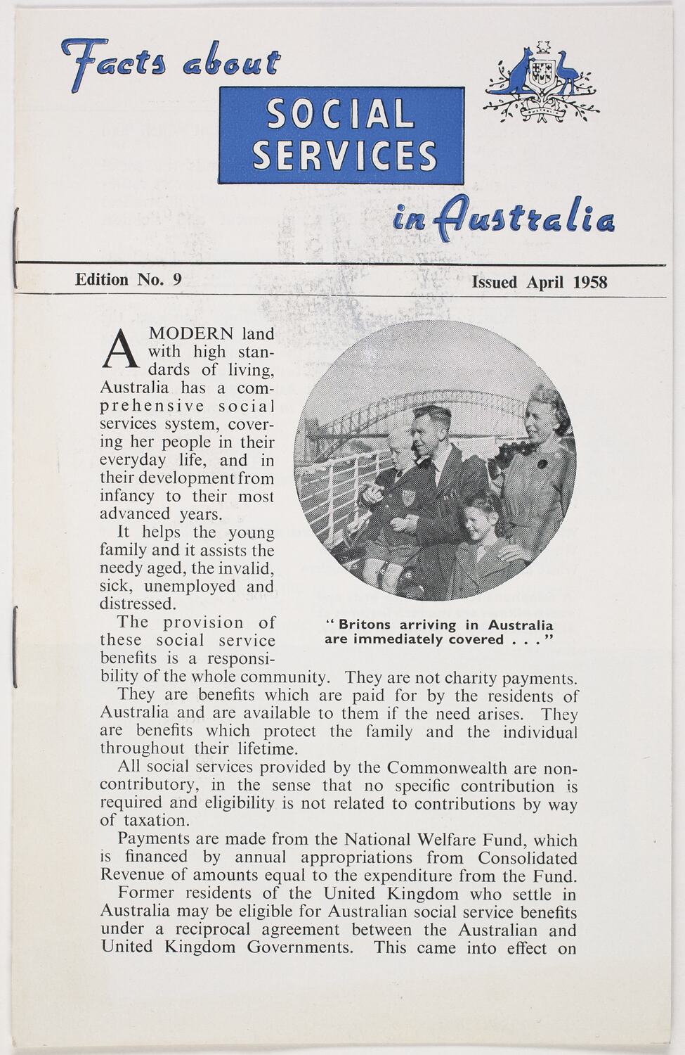 Booklet - Department of Immigration, 'Facts About Social Services in ...