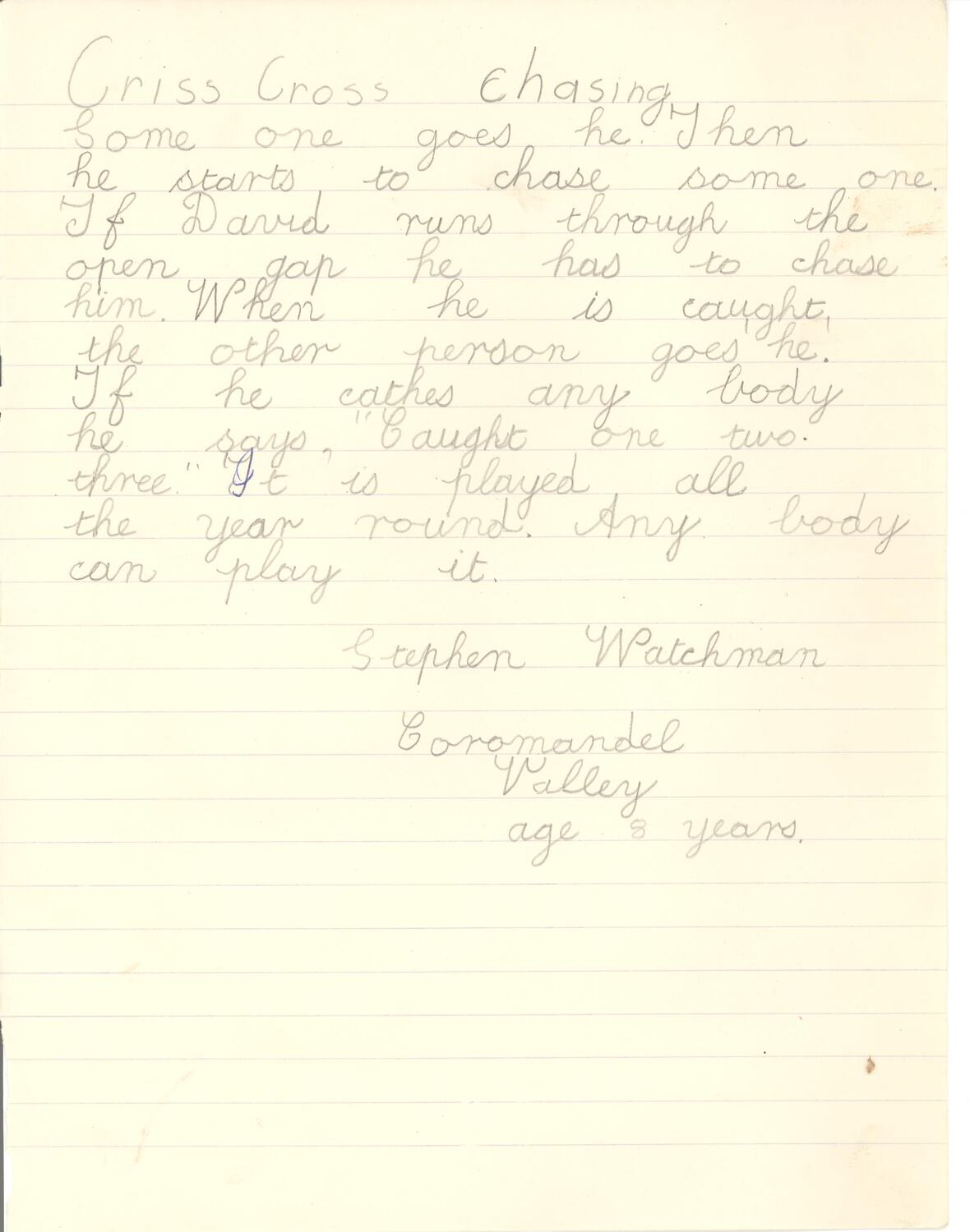 Document - Stephen Watchman, to Dorothy Howard, Description of Chasing ...