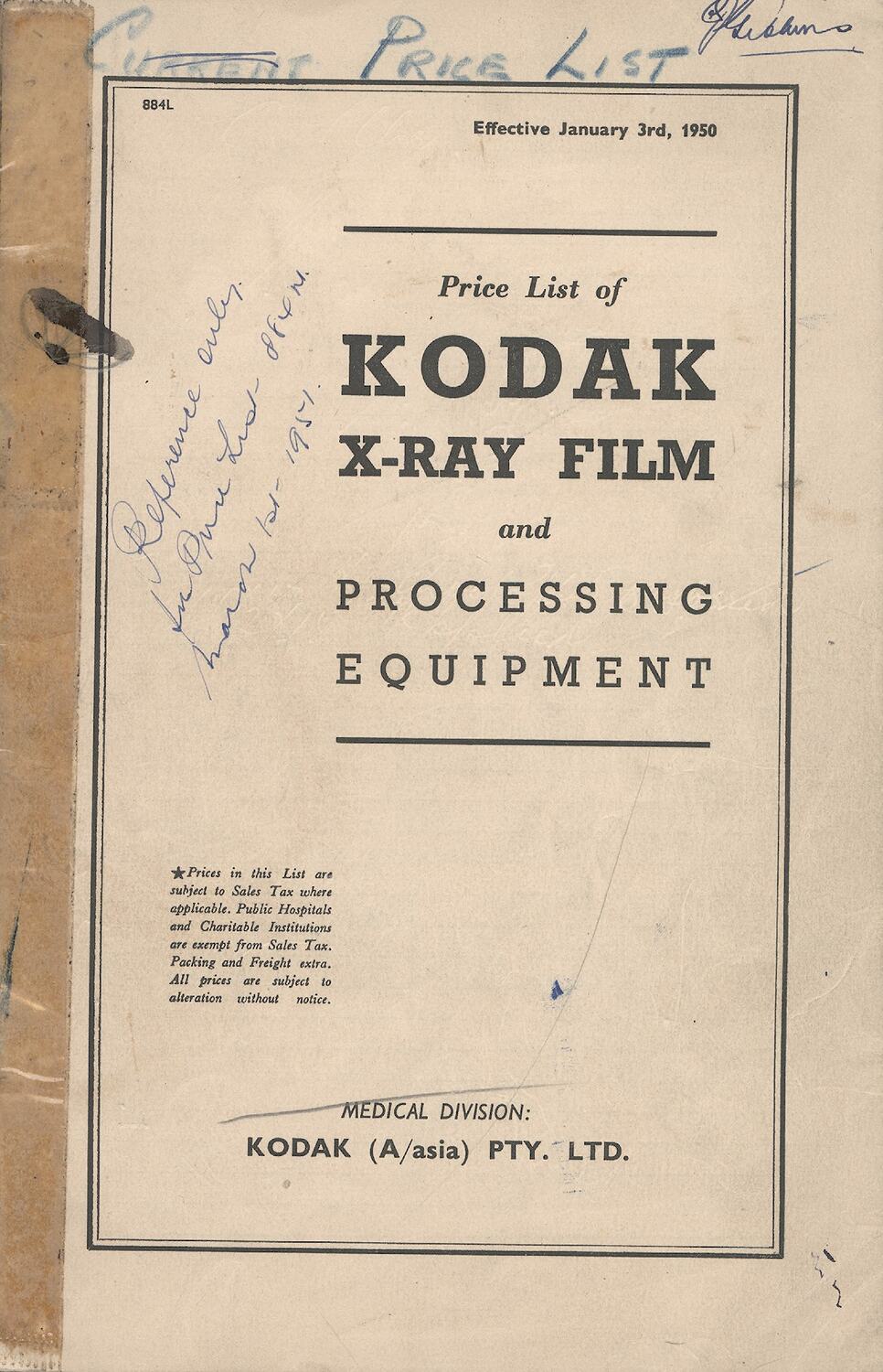 Price List - Kodak (Australasia) Pty Ltd, 'Kodak X-Ray Film ...
