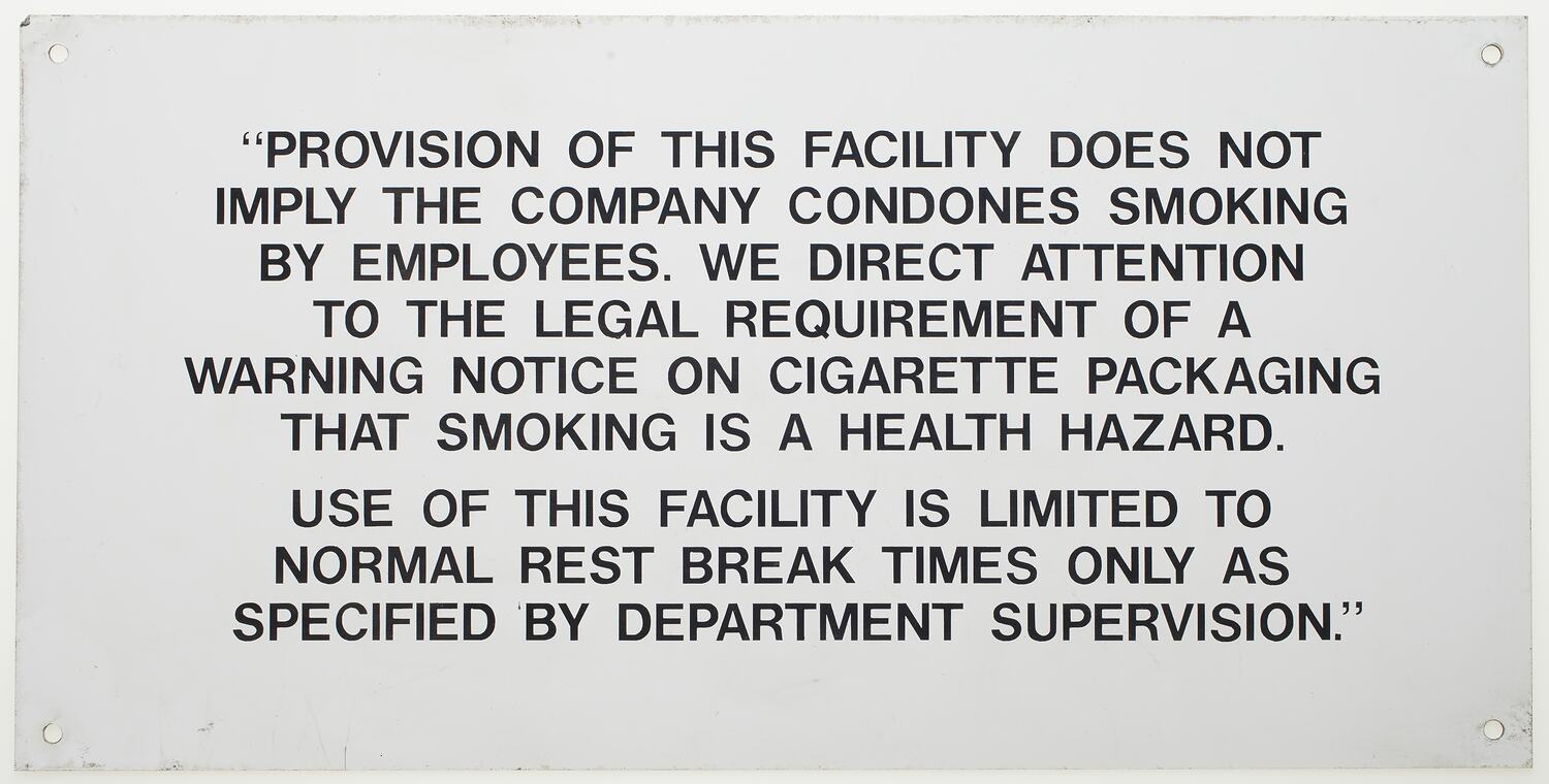 Sign - Kodak Australasia Pty Ltd, Smoking Health Warning, Coburg, circa ...