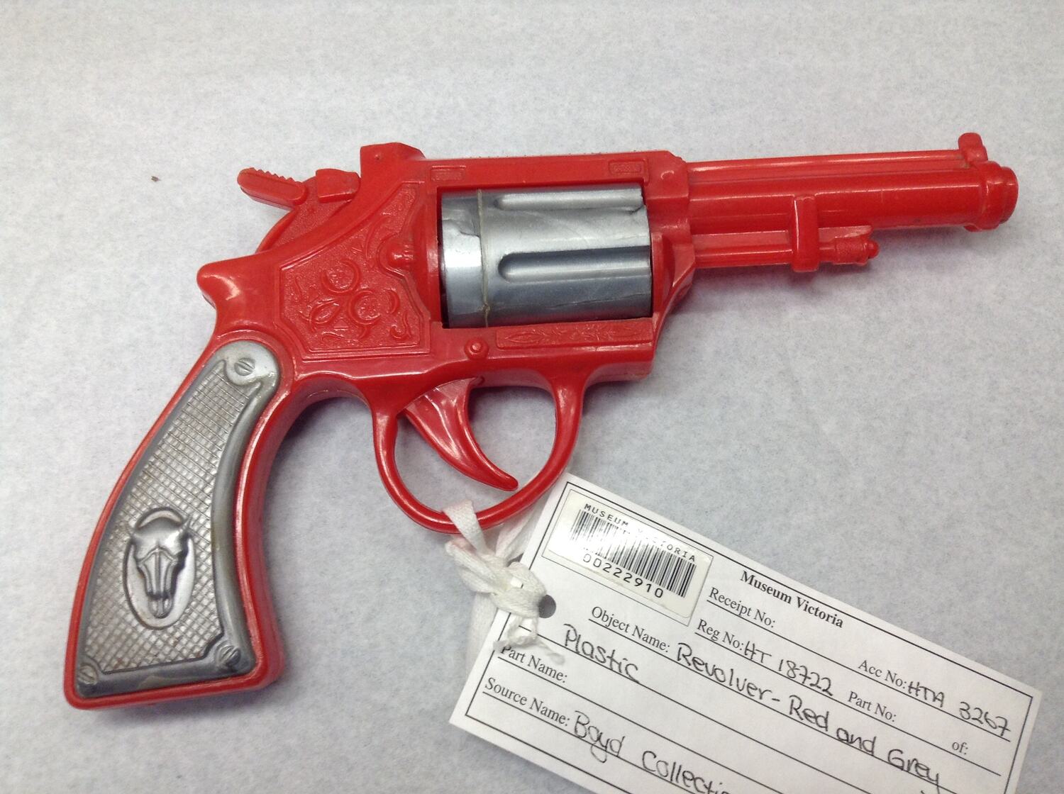 Toy Revolver - Plastic, Red & Grey, 1950s
