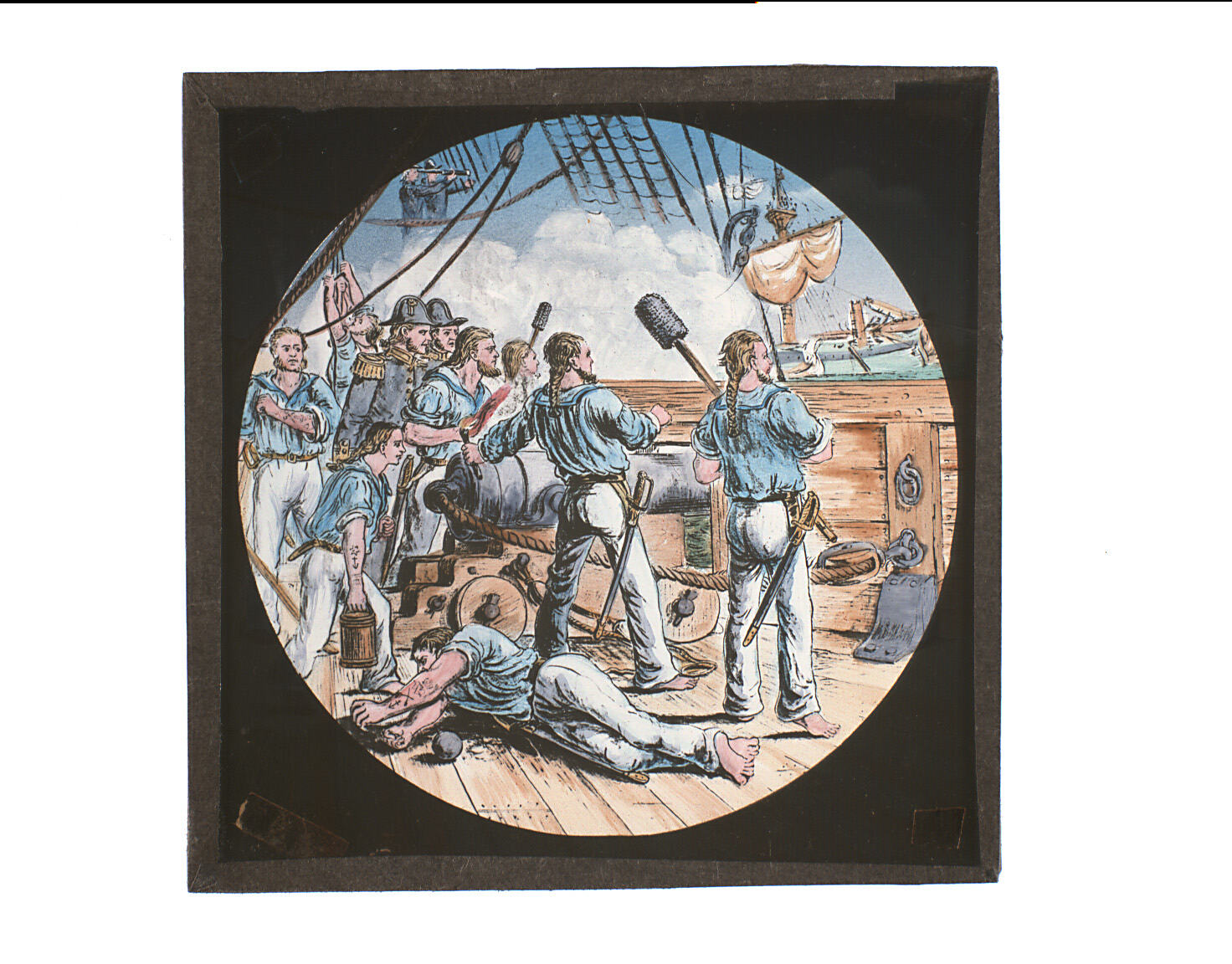 Lantern Slide - 18th Century Royal Navy Gun Crew, circa 1790