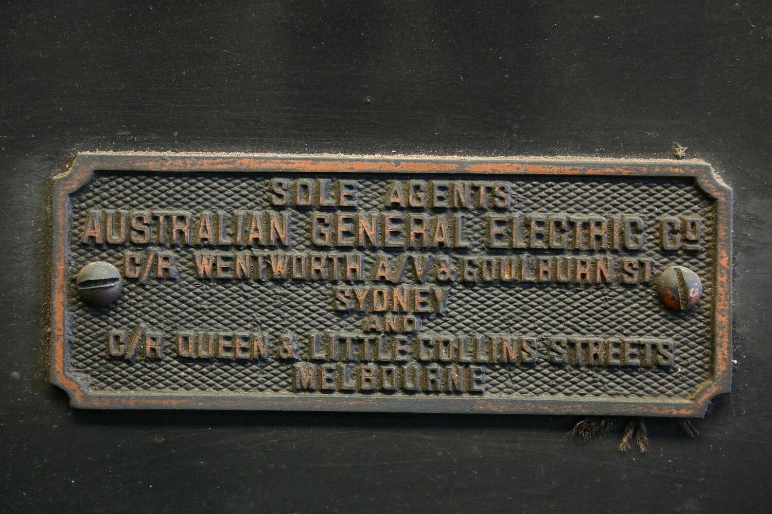 Maker's Nameplate - Australian General Electric, Electric Control Panel ...