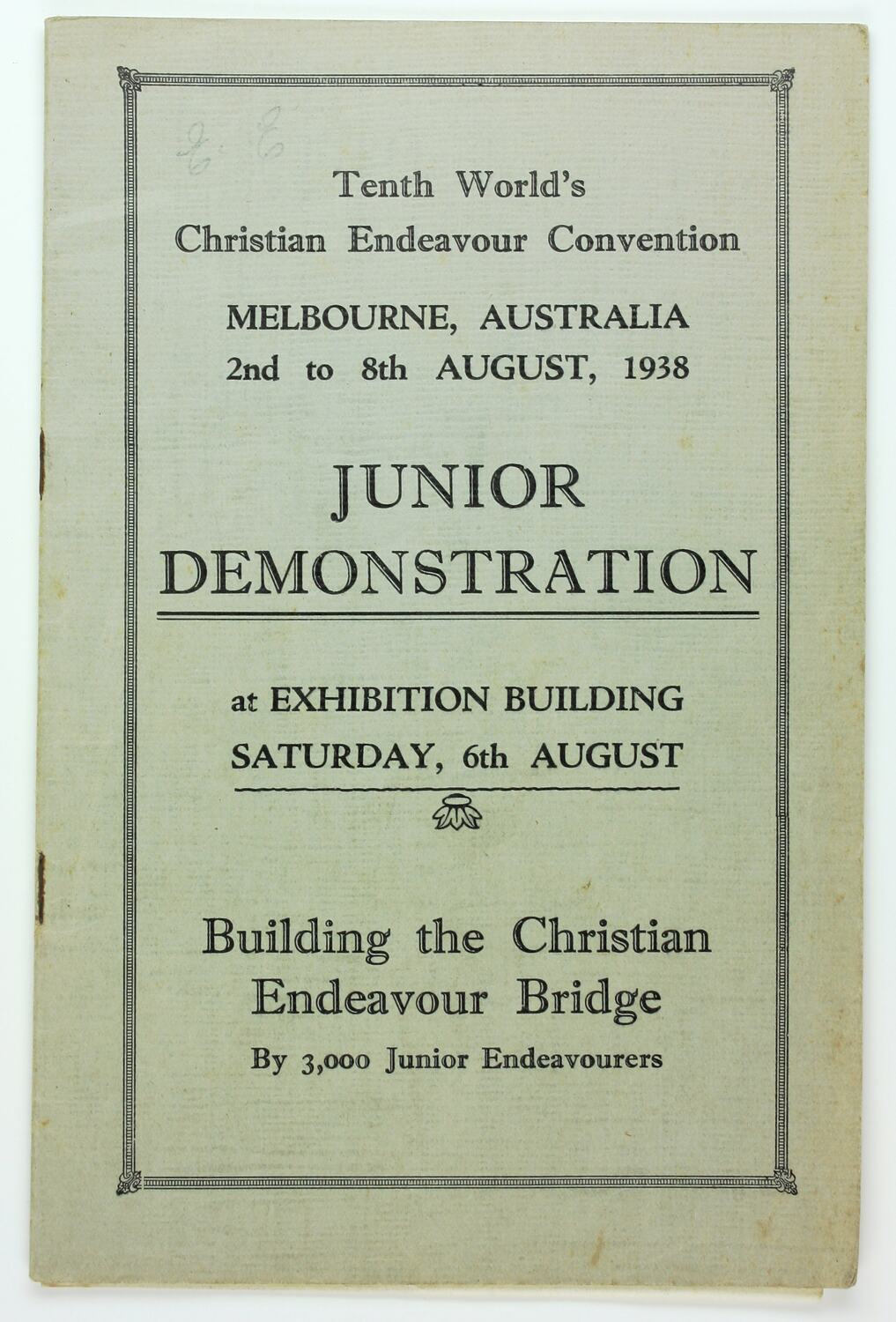 Programme - 'Junior Demonstration', 10th World's Christian Endeavour ...