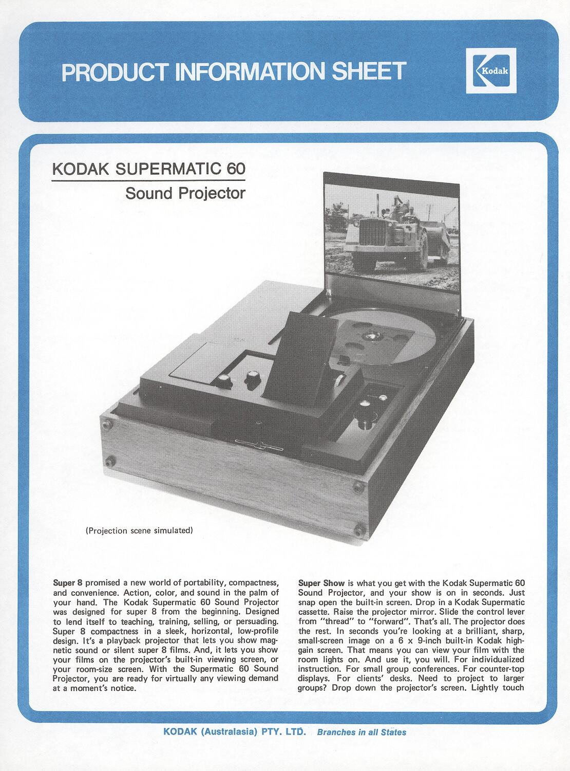 Product Information Sheet - Kodak Australasia Pty Ltd, Kodak Supermatic ...