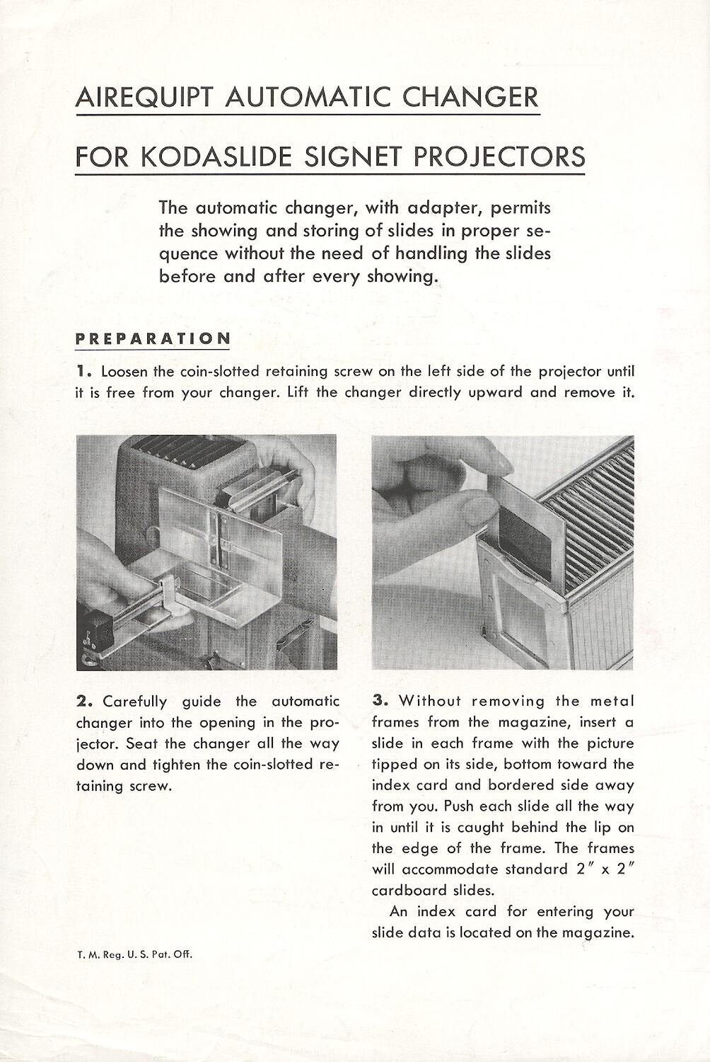 User Guide - Eastman Kodak, 'Airequipt Automatic Changer for Kodaslide ...