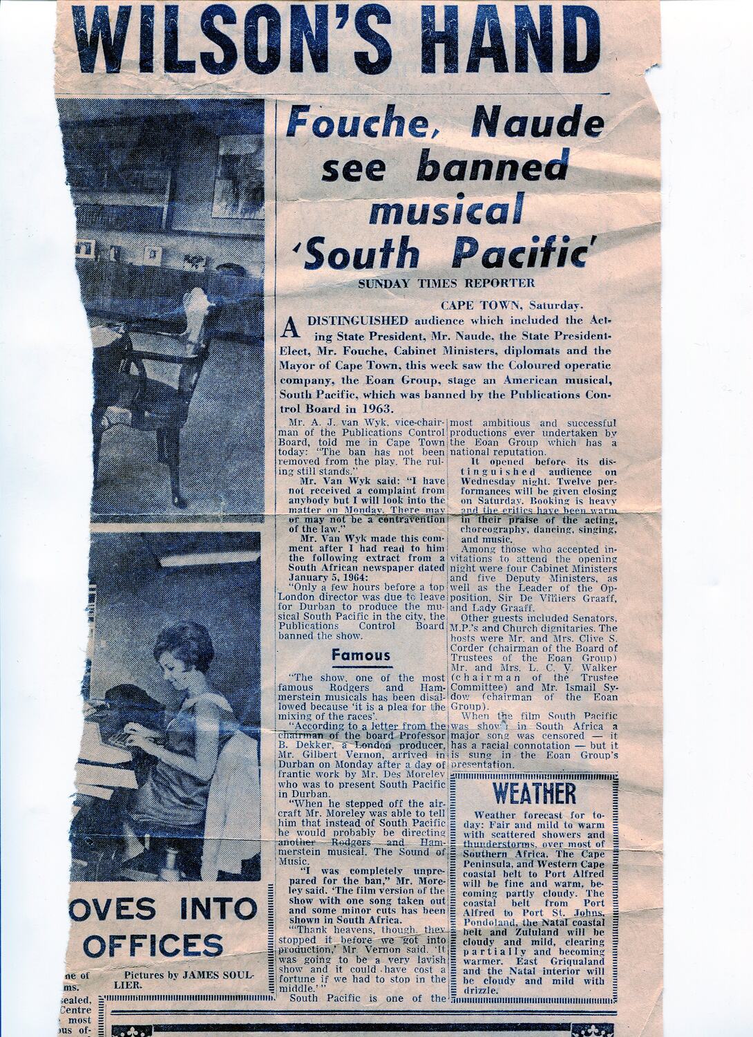 Newspaper Clipping - 'South Pacific' Controversy, Eoan Group, South ...