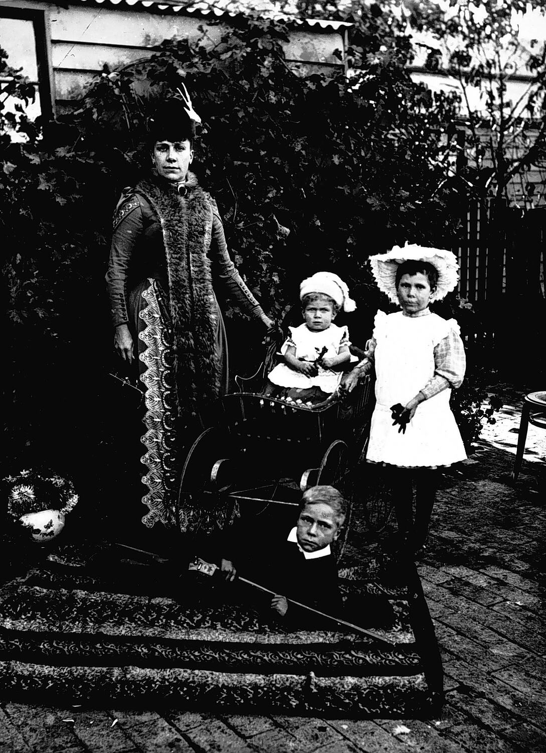 Negative - Beckett Family in Backyard, Charlton, Victoria,1891