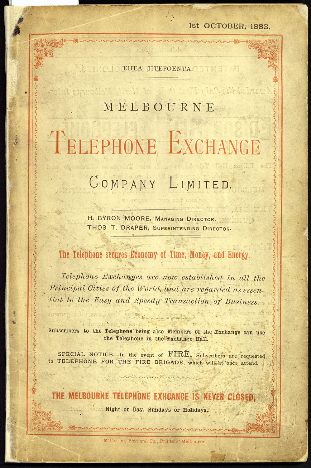 Telephone Directory - Melbourne Telephone Exchange Company Limited, 1 ...