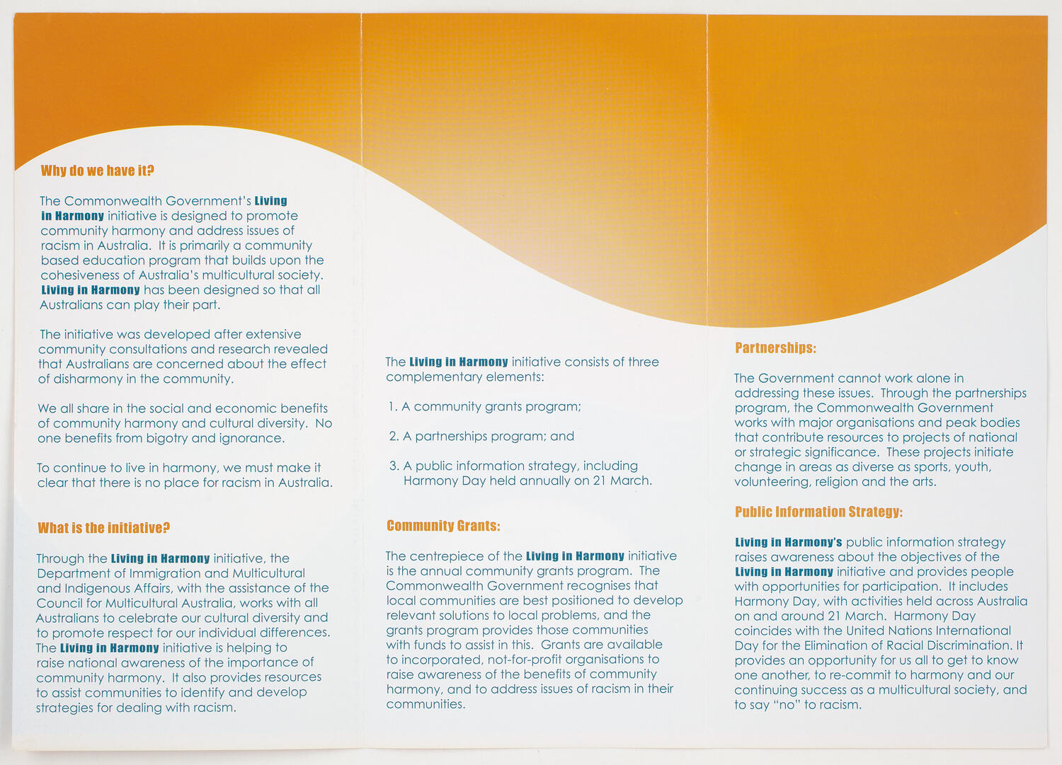 Brochure - 'Living in Harmony', Department of Immigration ...