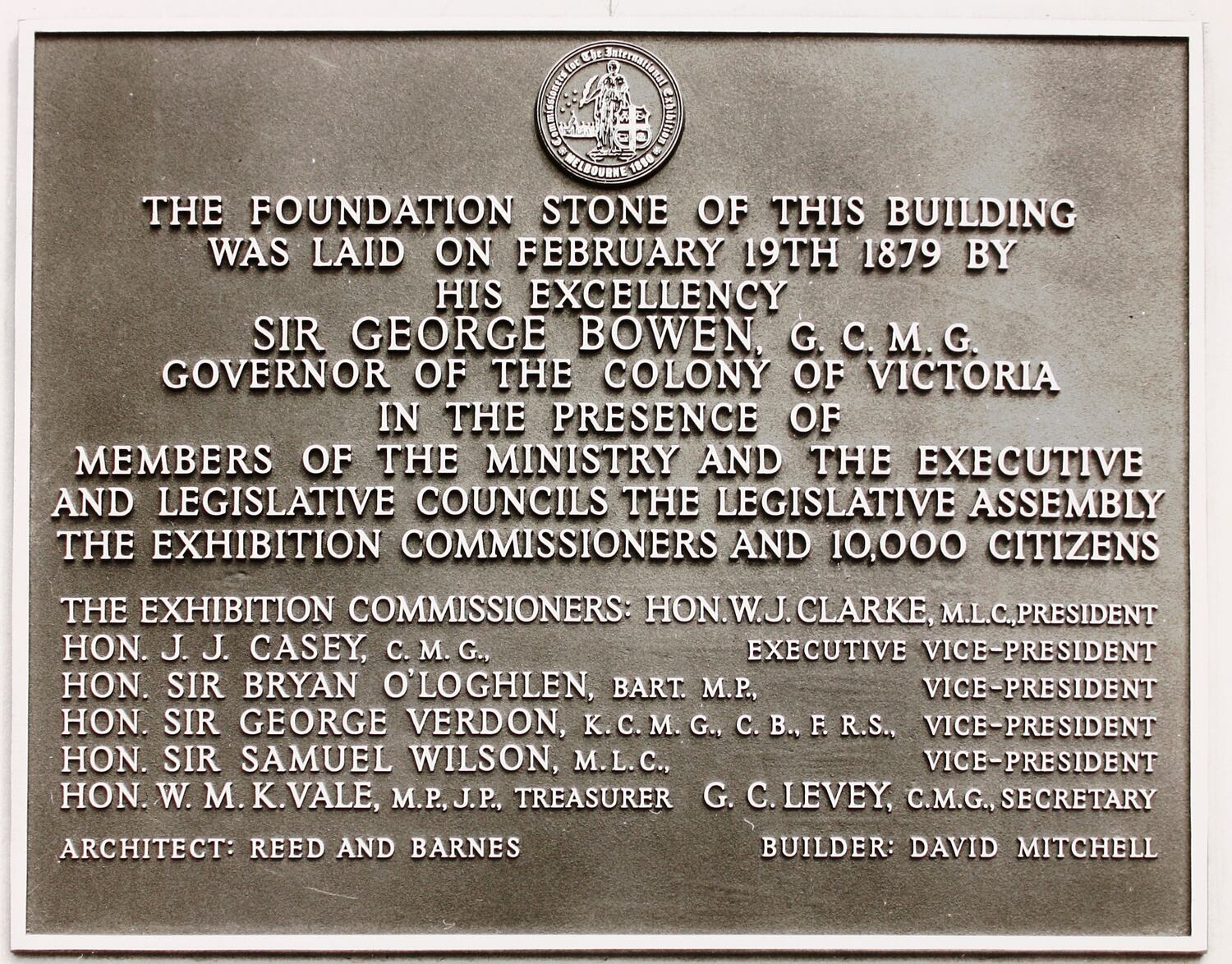 Photograph - Plaque Commemorating Laying of the Foundation Stone, Royal ...