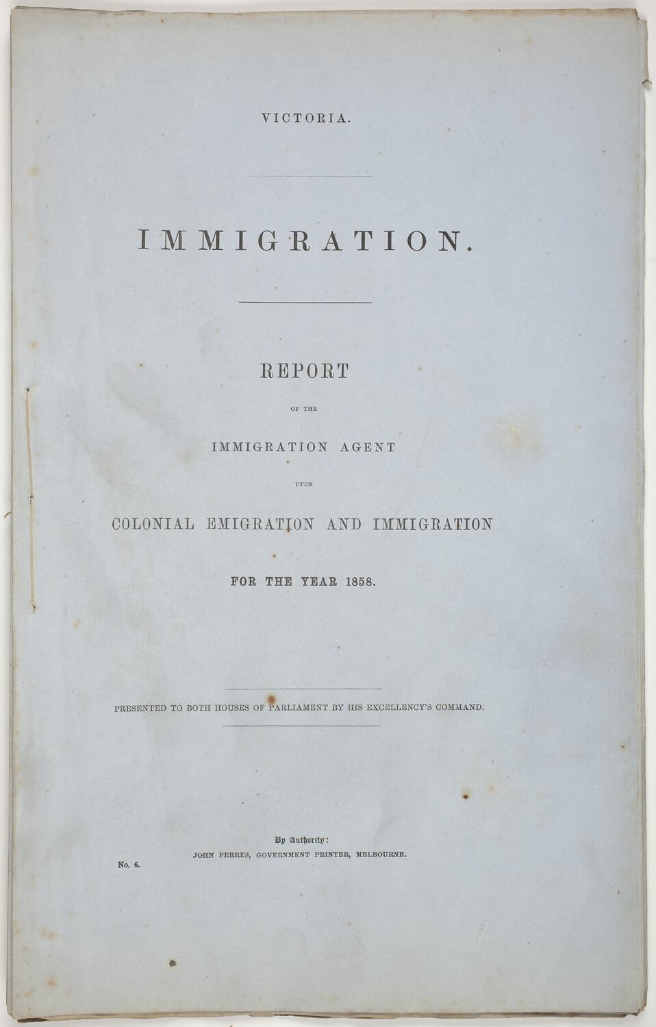 Parliamentary Paper - Immigration, Parliament of Victoria, Colony of ...