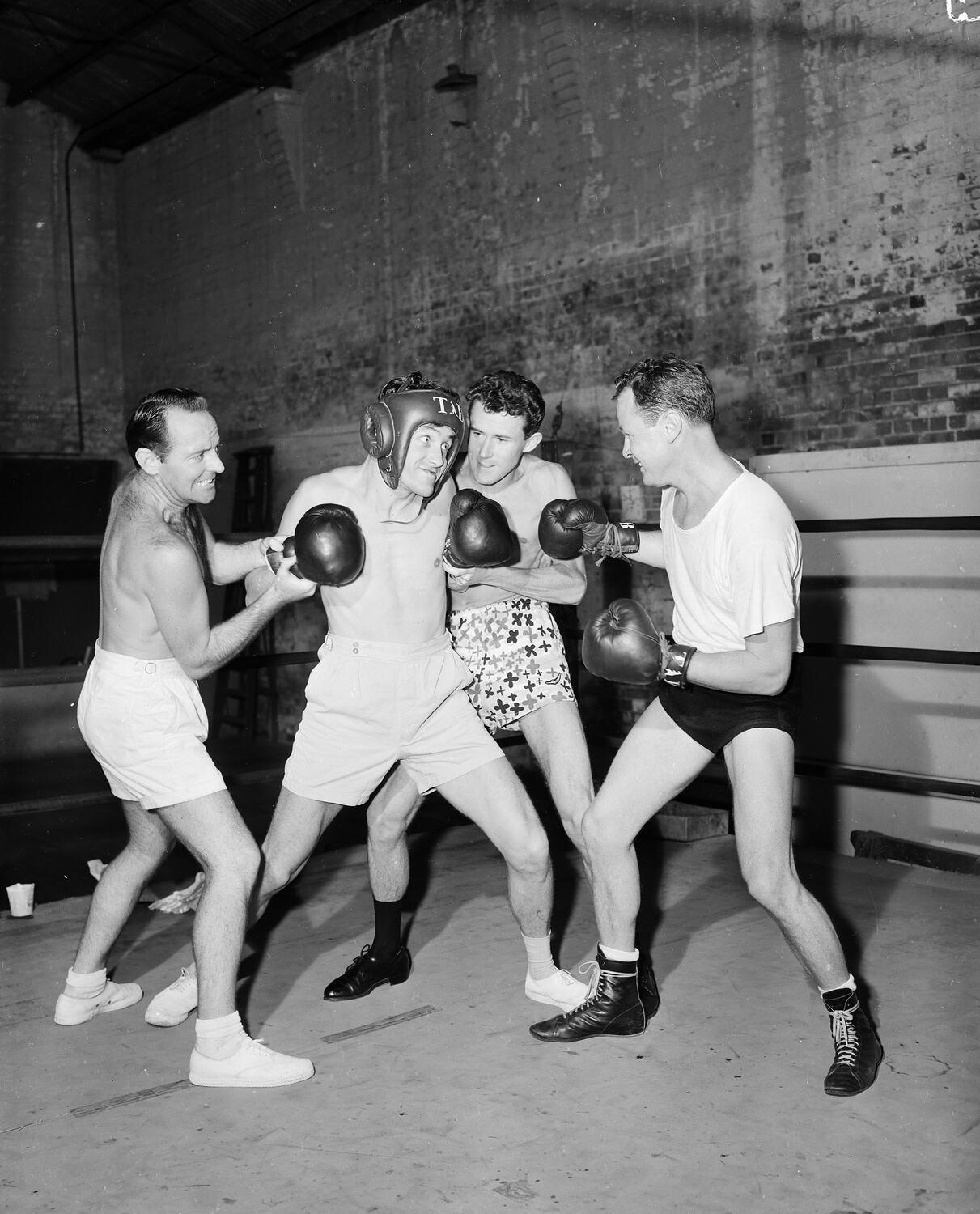 Negative - Four Men in a Boxing Ring, Victoria, 1957