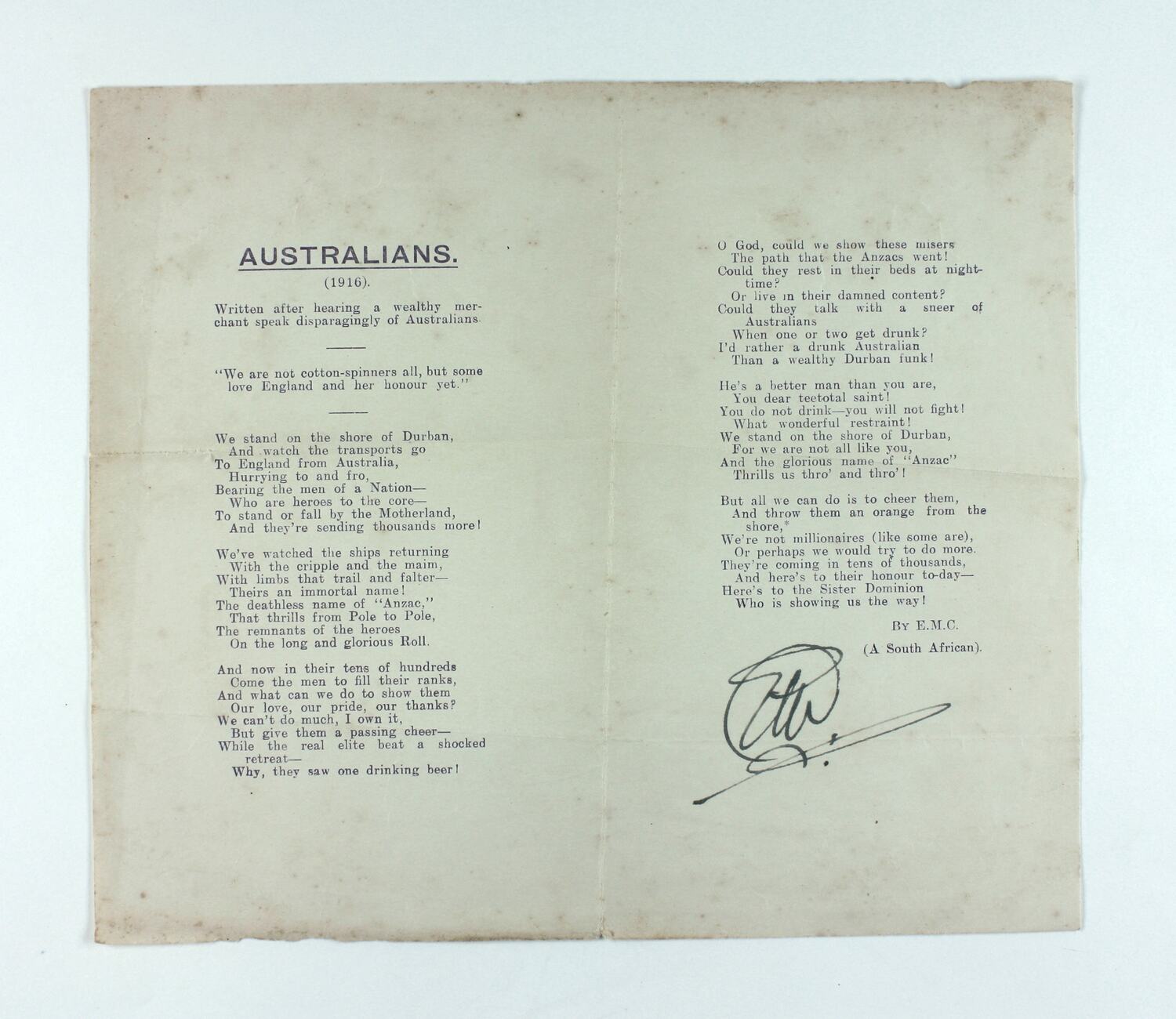 Poem - 'Australians', Ethel M. Campbell, World War I, 1916