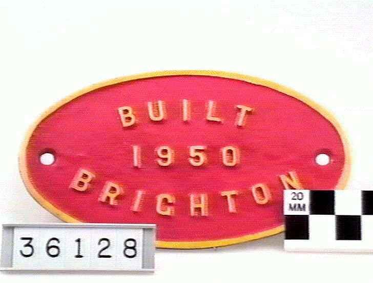 Locomotive Builders Plate - British Railways, Brighton Works, England, 1950