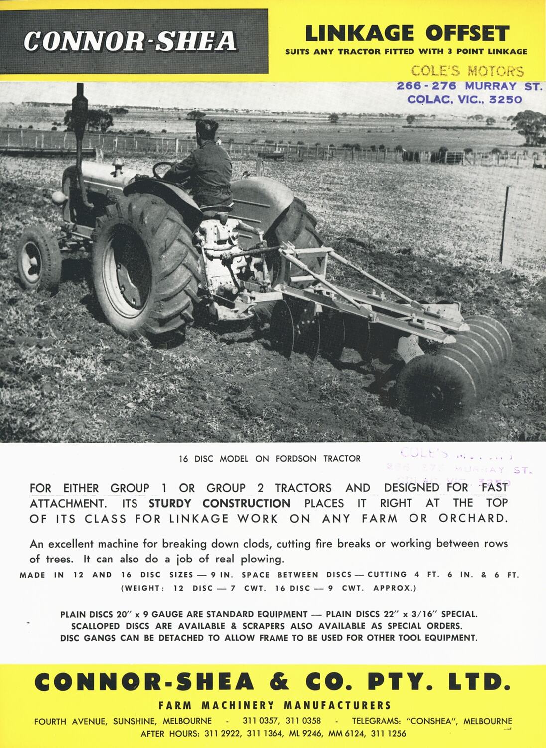 Descriptive Leaflet - Connor-Shea, Offset Linkage Plough, circa 1968