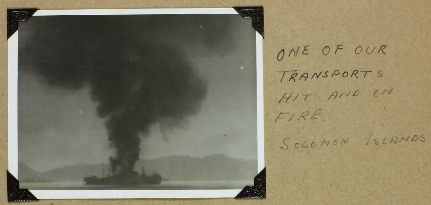 Photograph - Transport Ship on Fire, Coral Sea, Solomon Islands, World ...