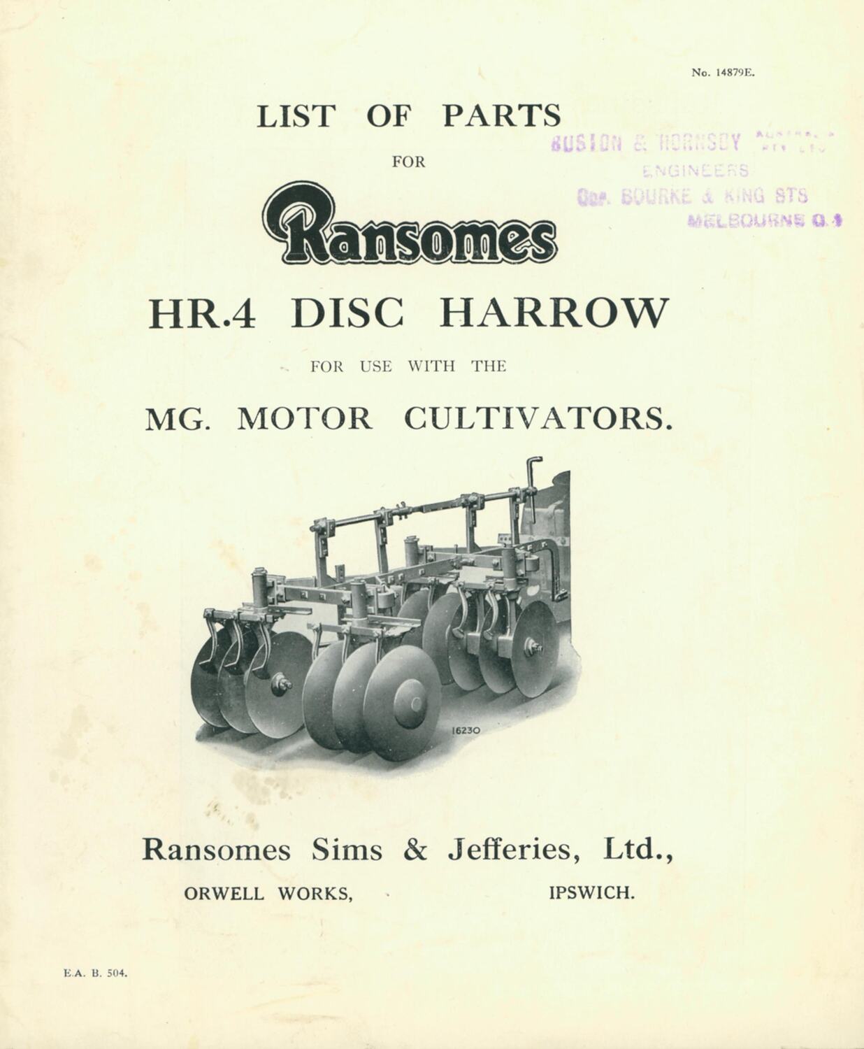 Parts List - Ransomes, Sims & Jefferies, Disc Cultivator Components For ...