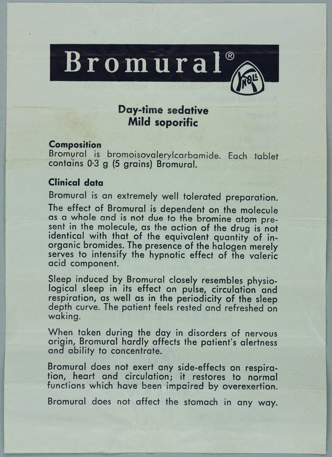 Leaflet - Drug, Bromural (Bromoisovalerylcarbamide), Knoll A.G ...