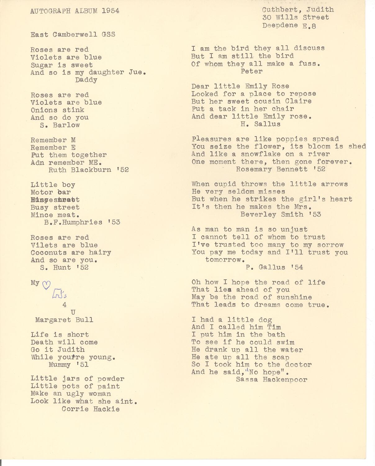 Document - Judith Cuthbert, Addressed to Dorothy Howard, Transcriptions ...