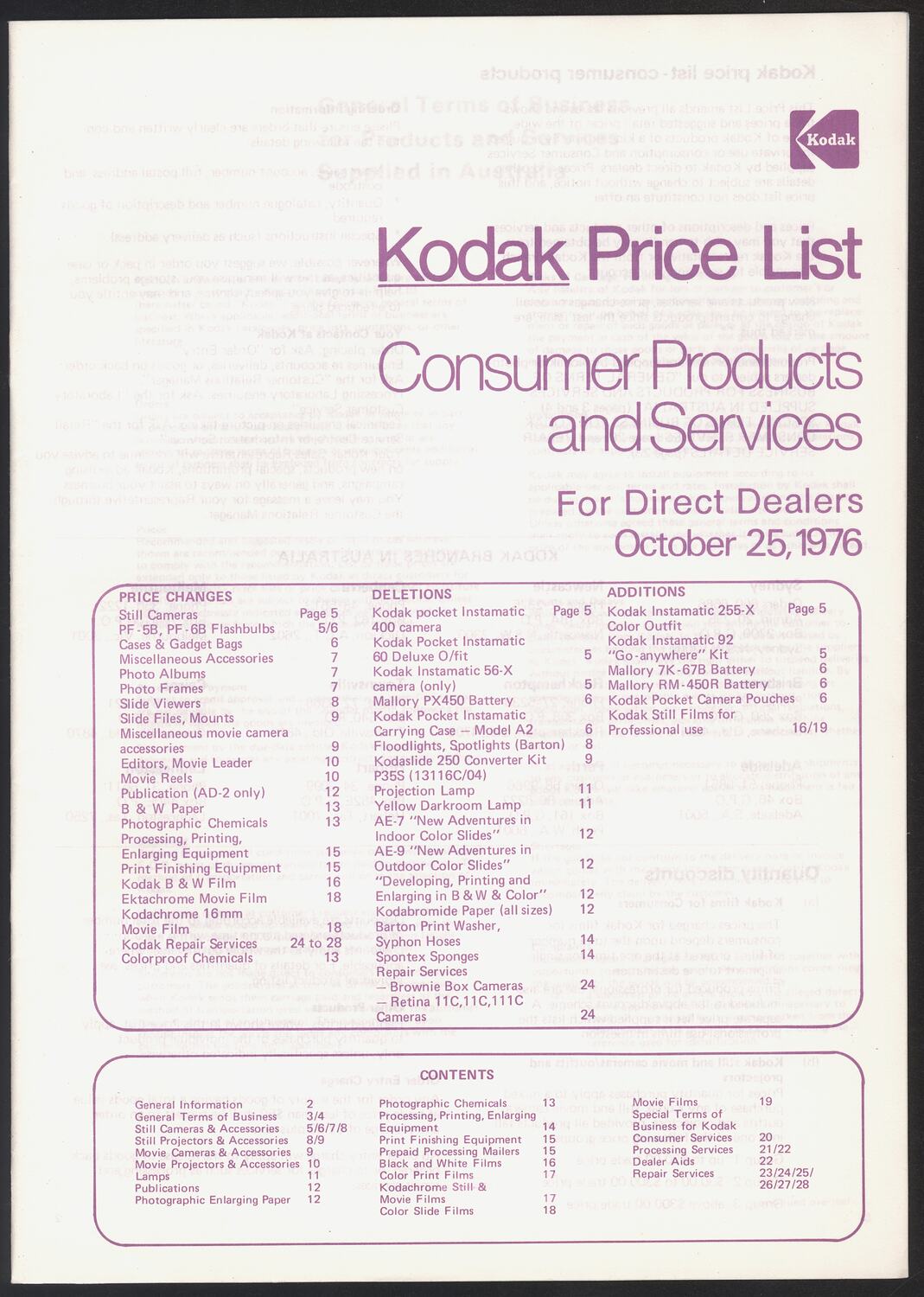 Price List - Kodak Australasia Pty Ltd, Consumer Products & Services ...