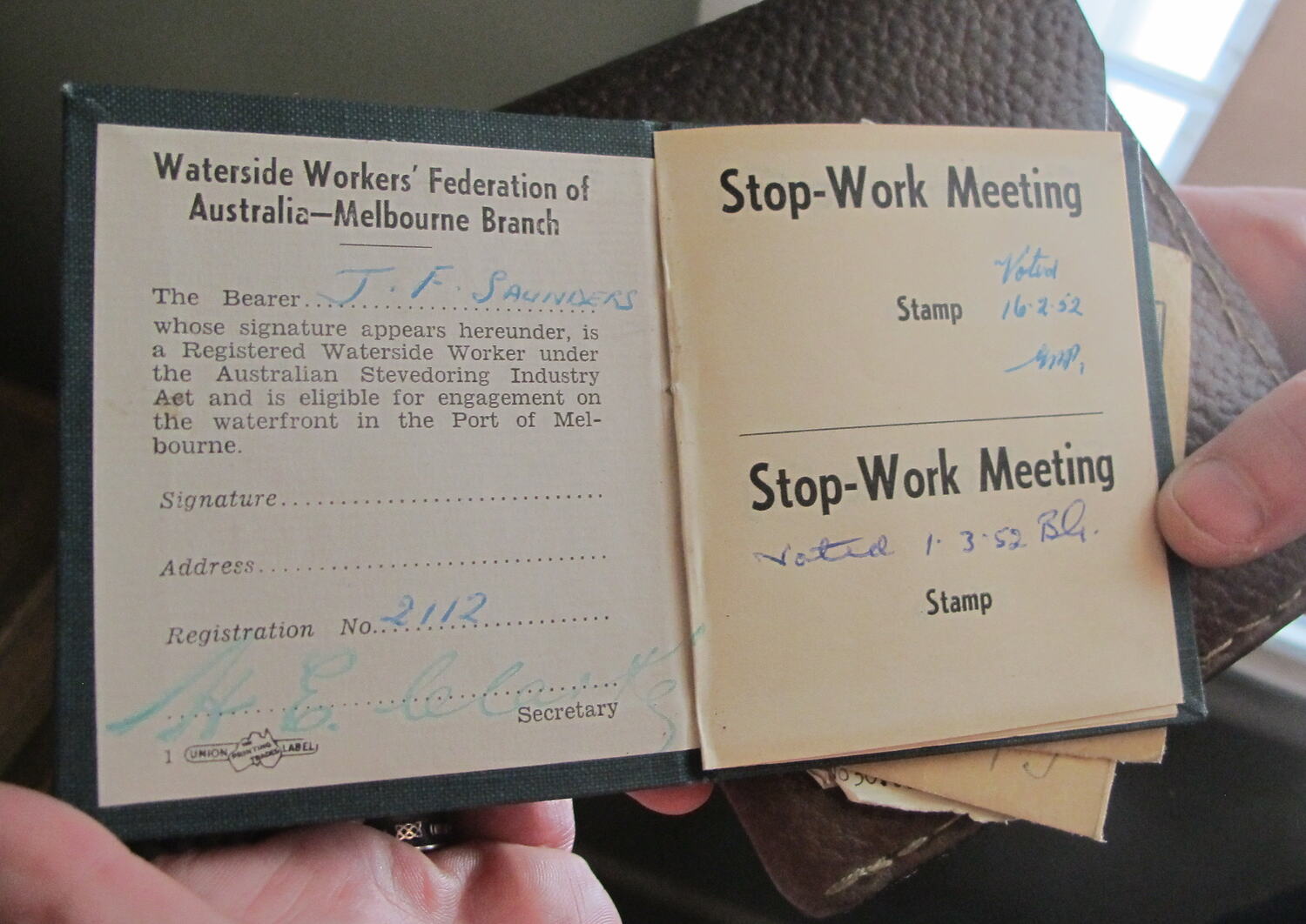 Stop Work Meetings Record - Port Phillip Stevedores Association, James ...