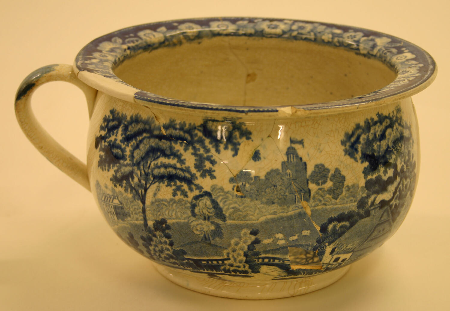 Chamber Pot - Whiteware, Blue Transfer-printed, Wild Rose Pattern ...