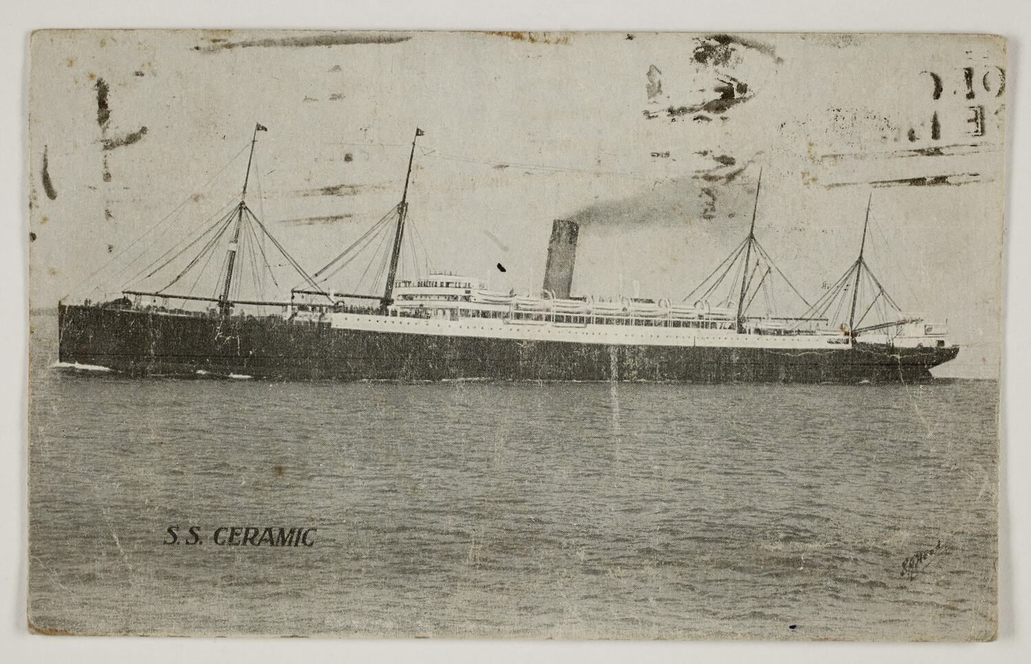Postcard - 'S.S. Ceramic', from A. G. F. Galbraith to A. Galbraith, 1915