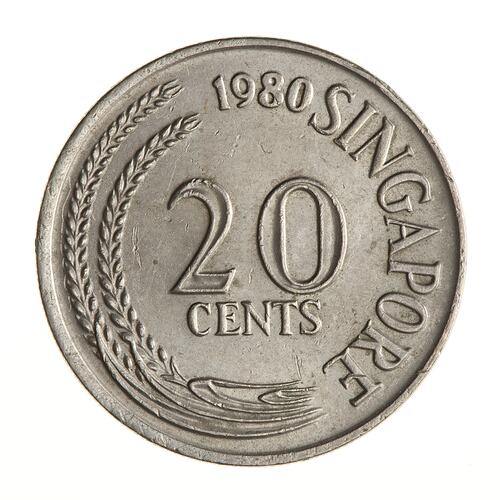 Coin - 20 Cents, Singapore, 1980