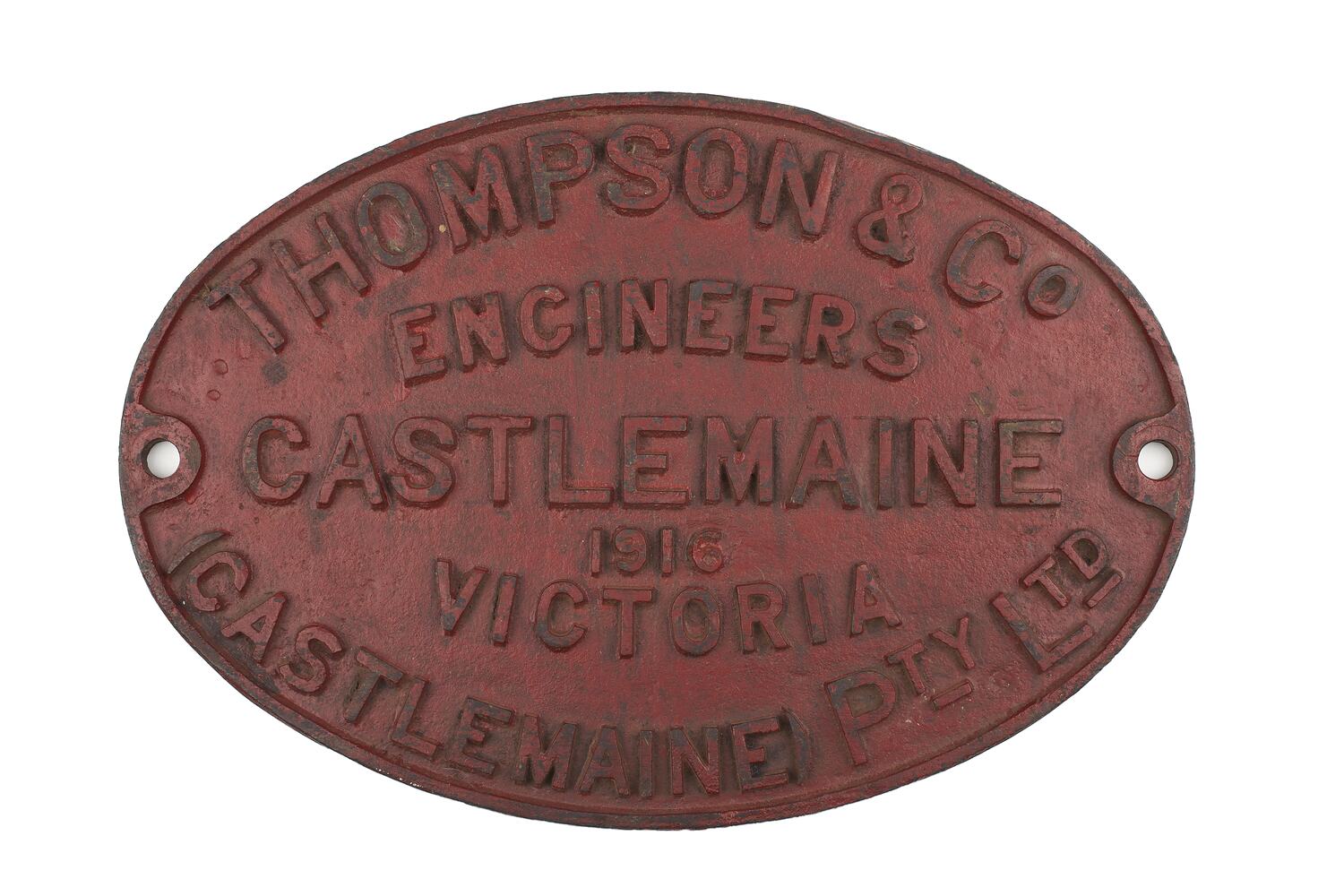 Locomotive Builders Plate Thompson Co Pty Ltd Castlemaine Locomotive Builders Plate Thompson Co Pty Ltd Castlemaine