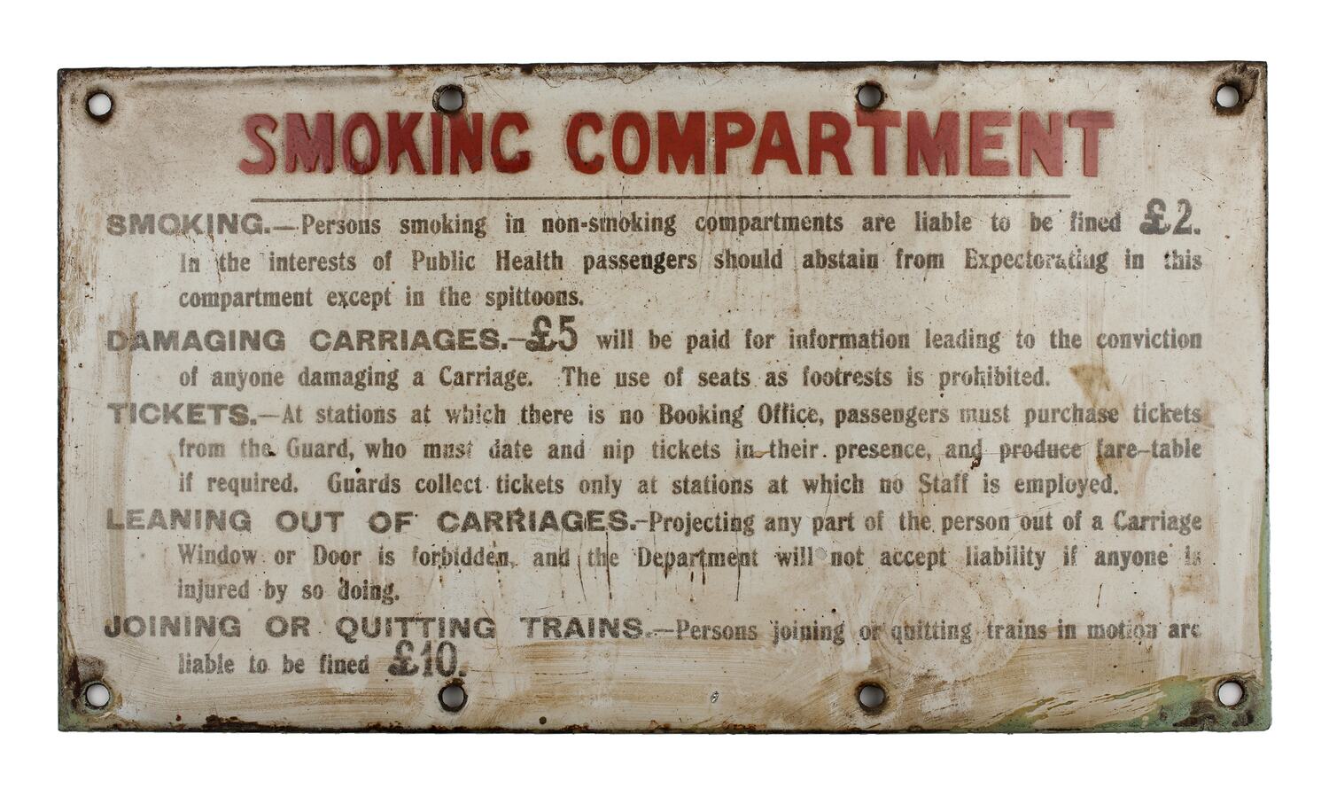 Railway Carriage By-Laws Sign - Victorian Railways, 'Non-Smoking ...
