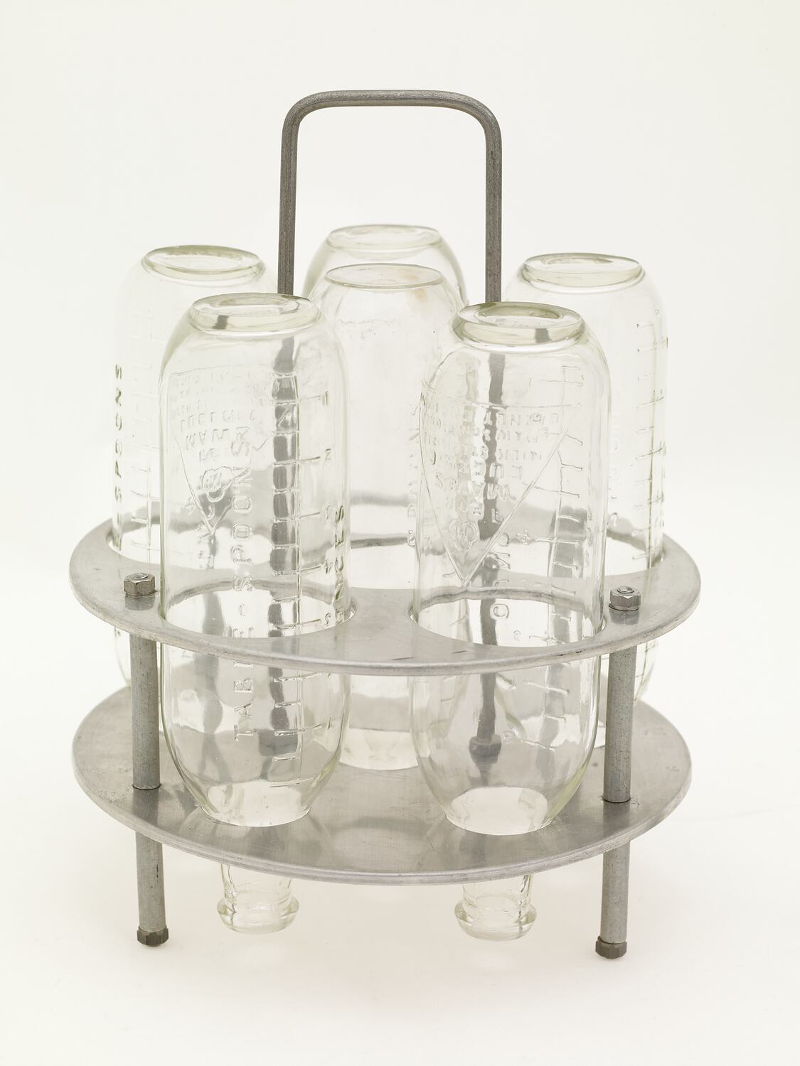 Sterilising Rack with Babies' Bottles - Metal & Glass, circa 1929