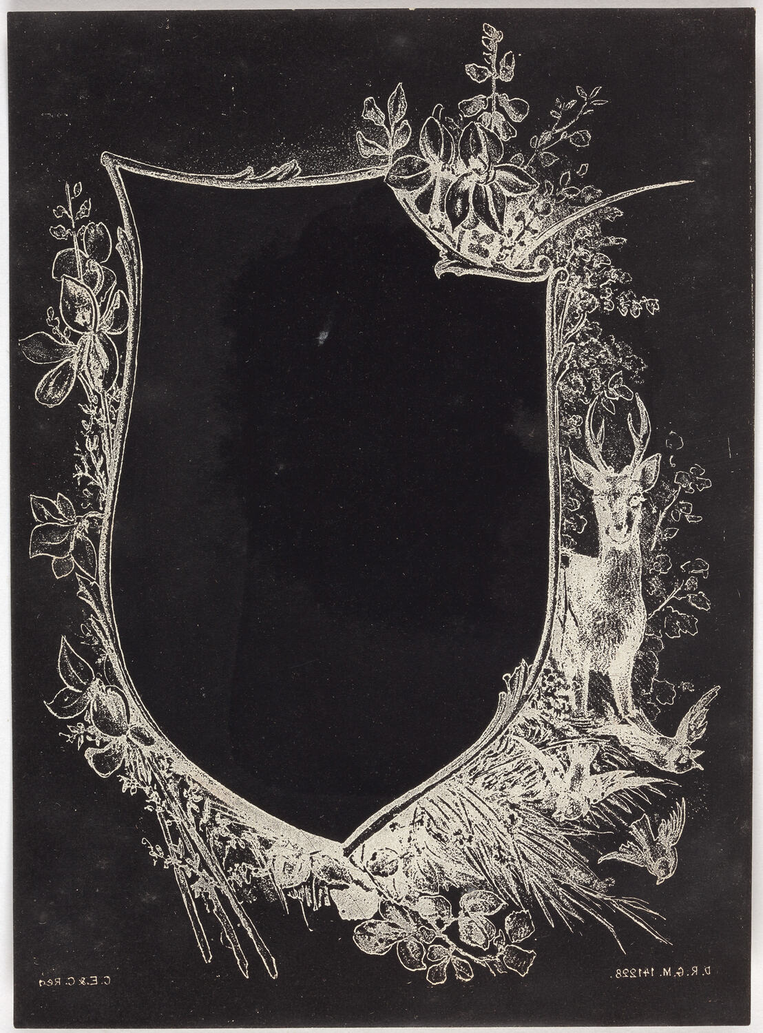 Negative Vignette - G.E.A.C., Flowers & Deer, circa 1900