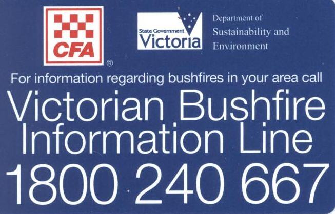 Card - 'Victorian Bushfire Information Line', Country Fire Authority ...