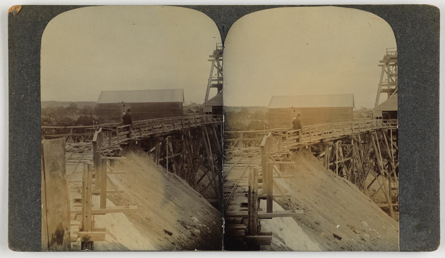 Stereograph - Charlotte Plains Gold Mine, Track & Poppet Head, Victoria ...