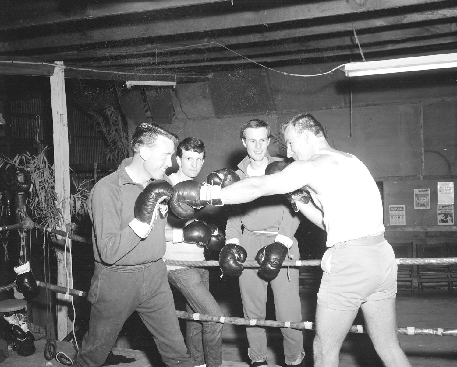 Negative - Men Boxing in Suburban Hall, East Doncaster, Victoria, 1953